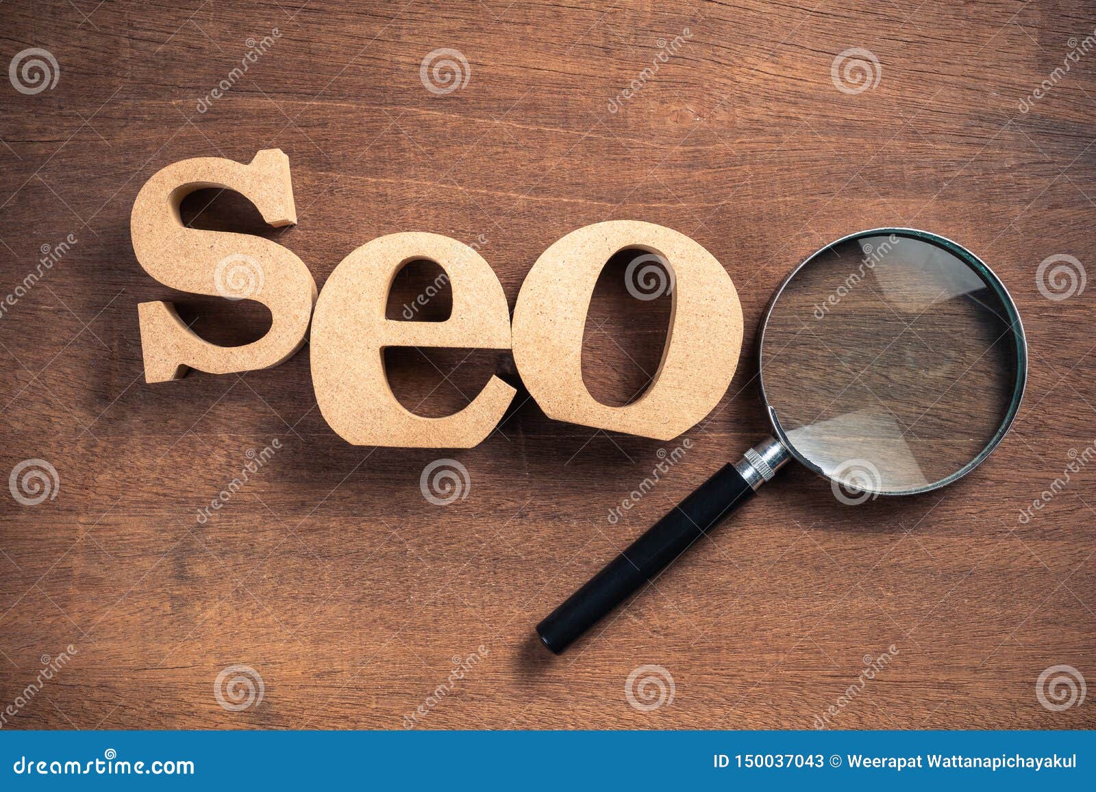 SEO with Magnifying Glass stock image. Image of info - 150037043