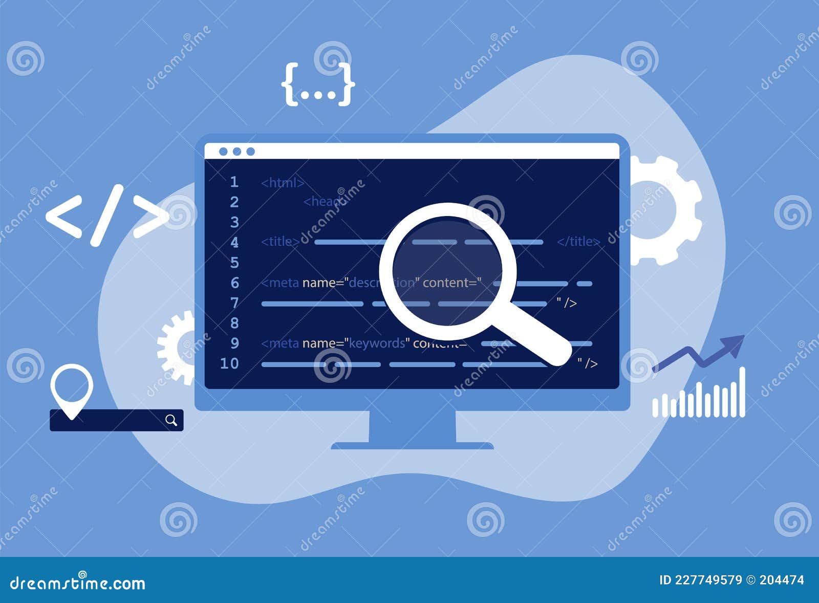 SEO Meta Data Optimization Concept. Vector Illustration with Hypertext ...