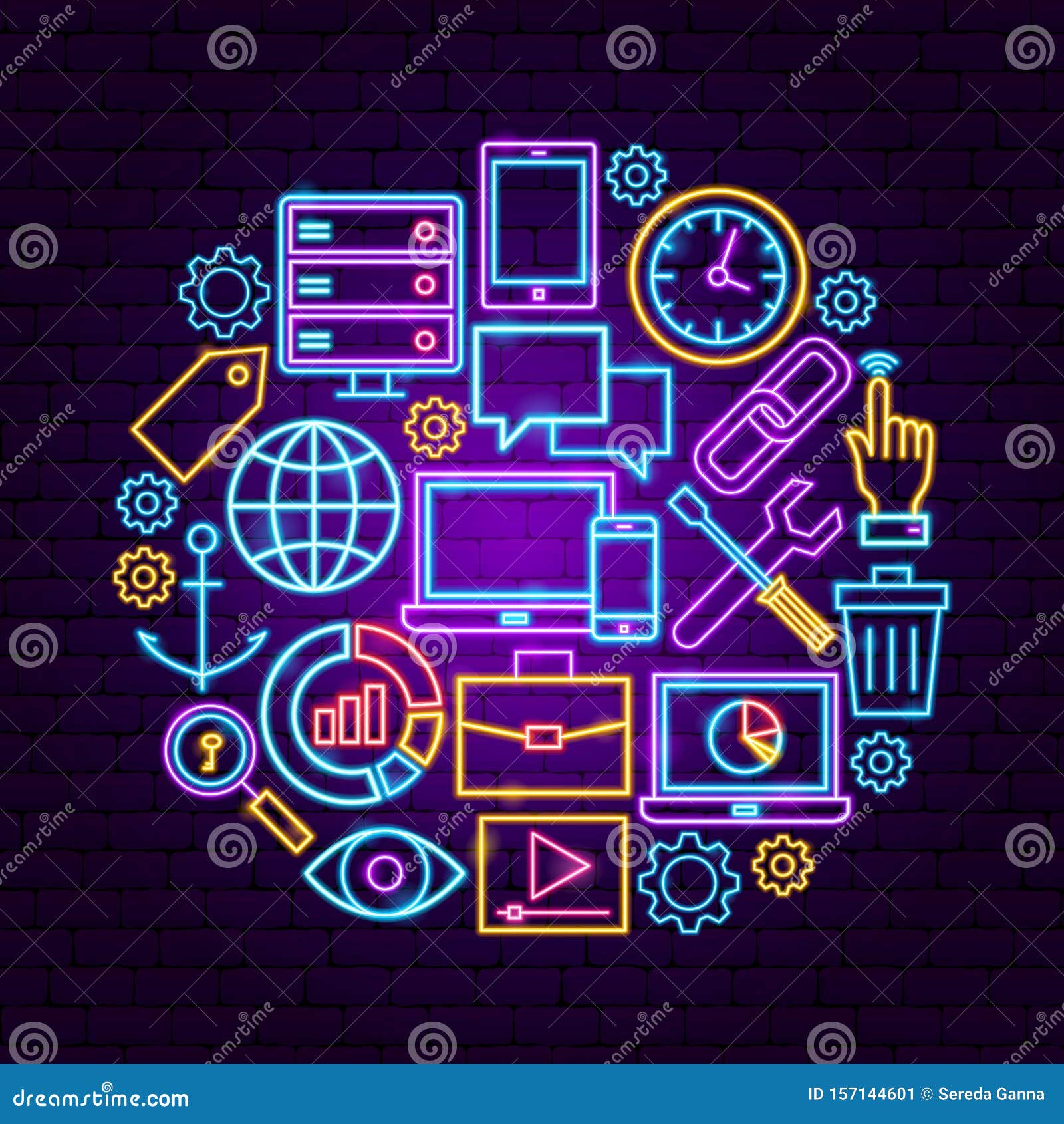 Seo Neon Concept stock vector. Illustration of analytics - 157144601