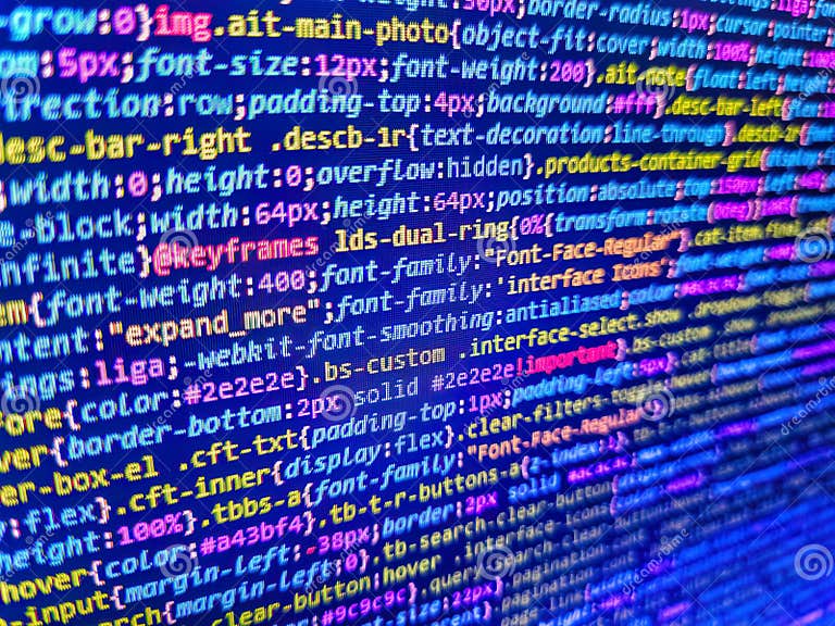 SEO Optimization. Abstract Modern Virtual Computer Script. Programming Coding with Editor ...