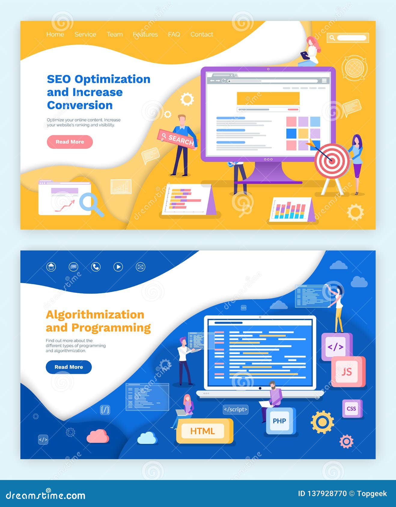 Seo Optimization Increase Of Conversion Poster Set Stock Vector Illustration Of Popularity