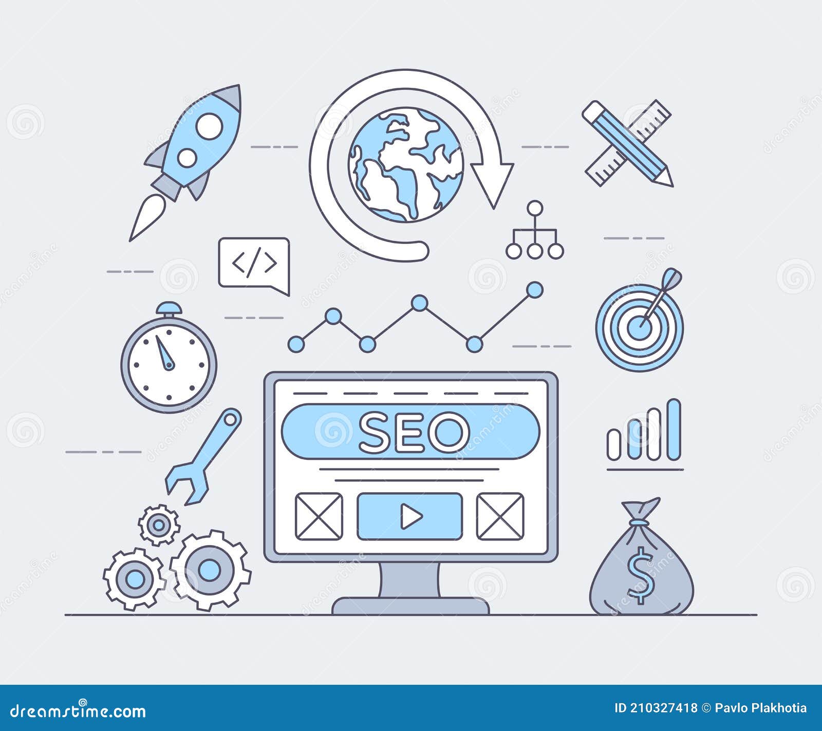 SEO Optimization, Software Development Vector Outline Cartoon ...