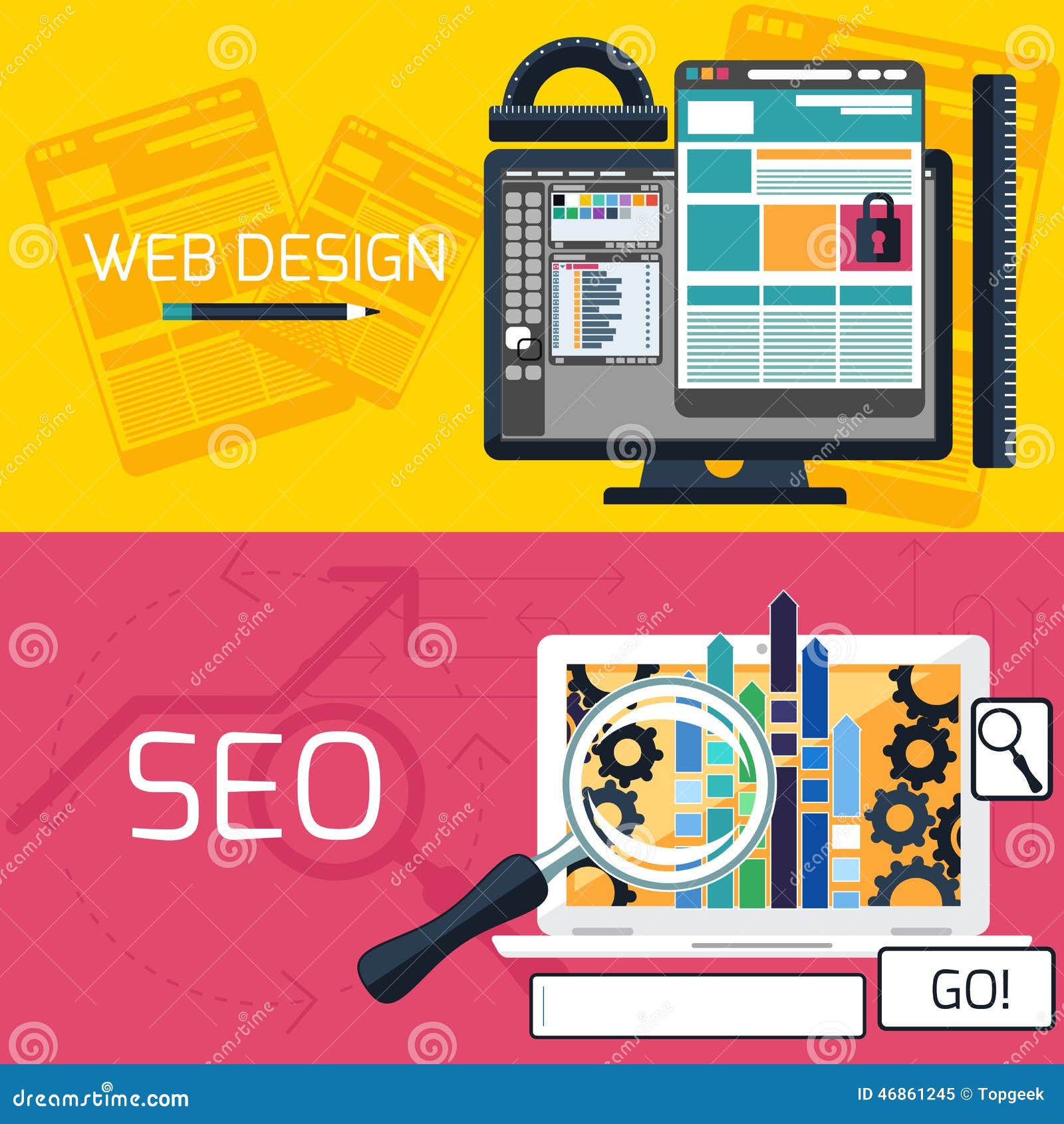 SEO Optimization and Web Design Banners Stock Vector - Illustration of ...