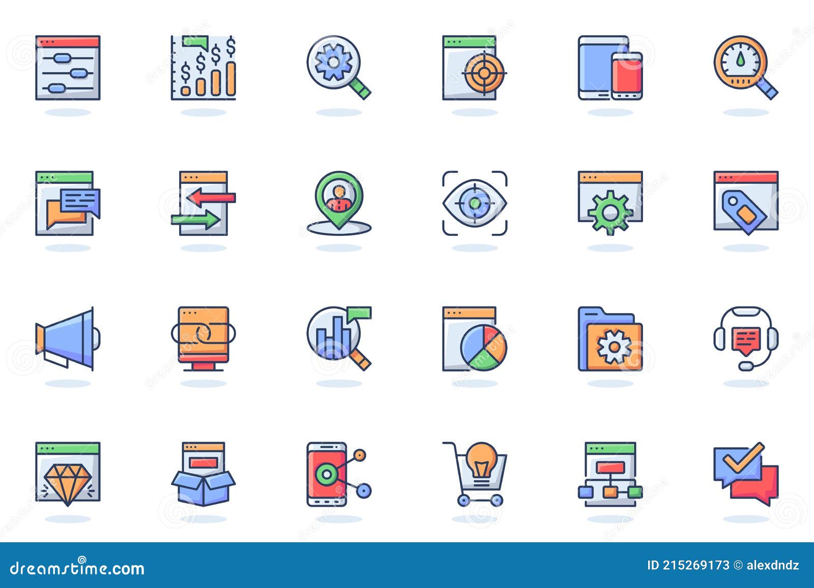 Seo Optimization Web Flat Line Icon. Bundle Outline Pictogram Stock ...