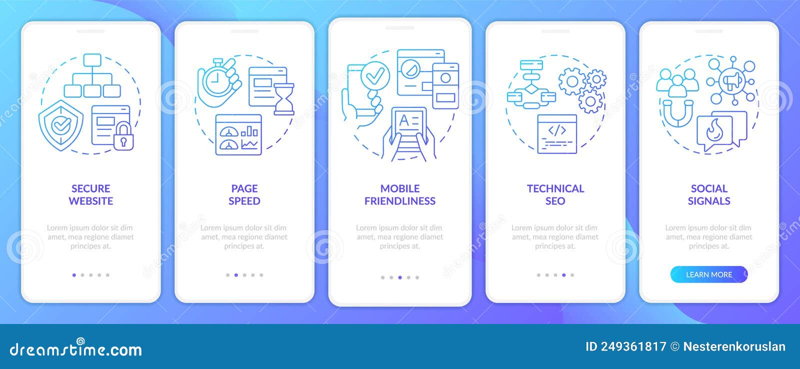 SEO Ranking Factors Blue Gradient Onboarding Mobile App Screen Stock ...