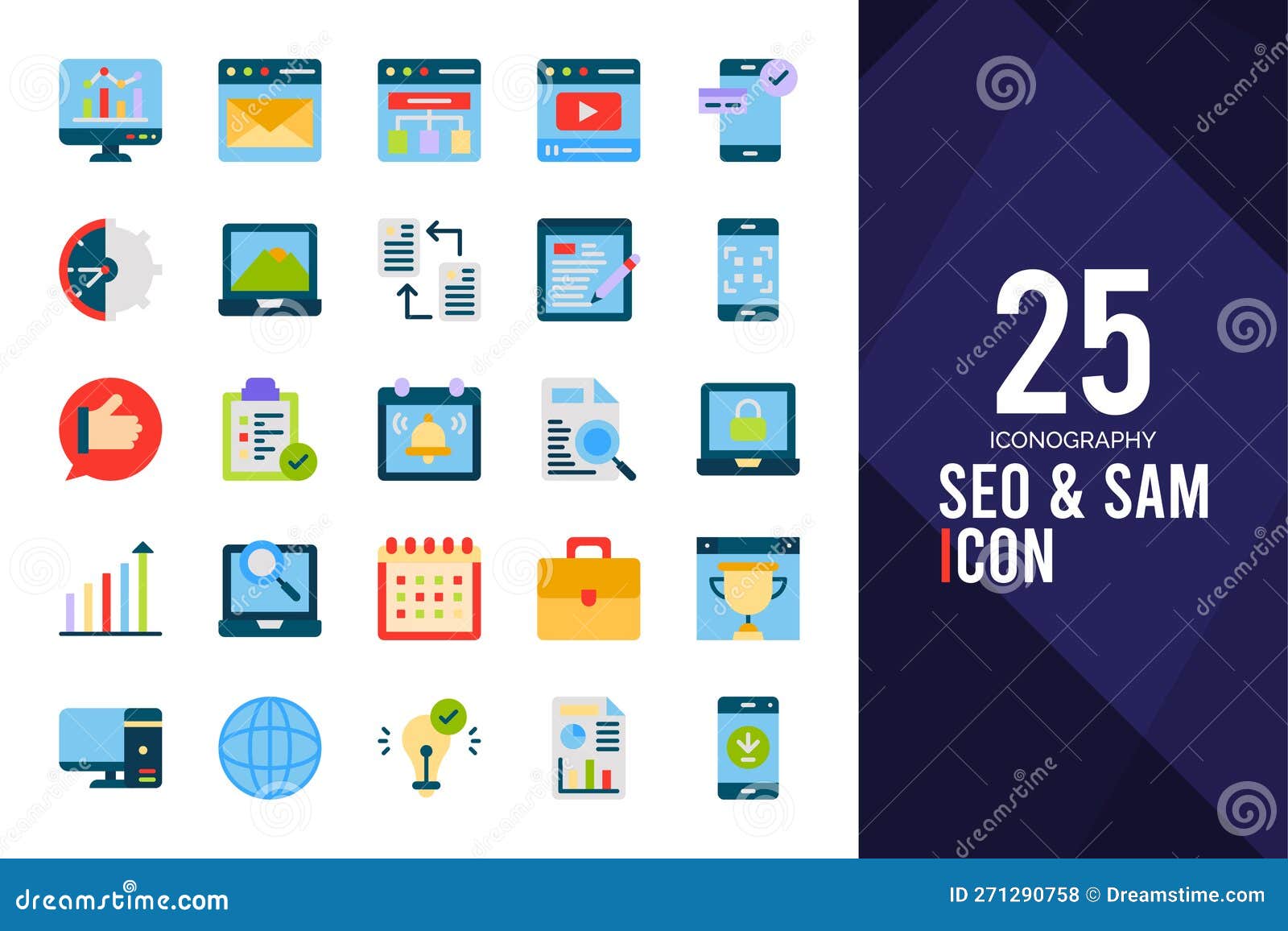 25 SEO and SAM Flat Icon Pack. Vector Illustration Stock Vector ...