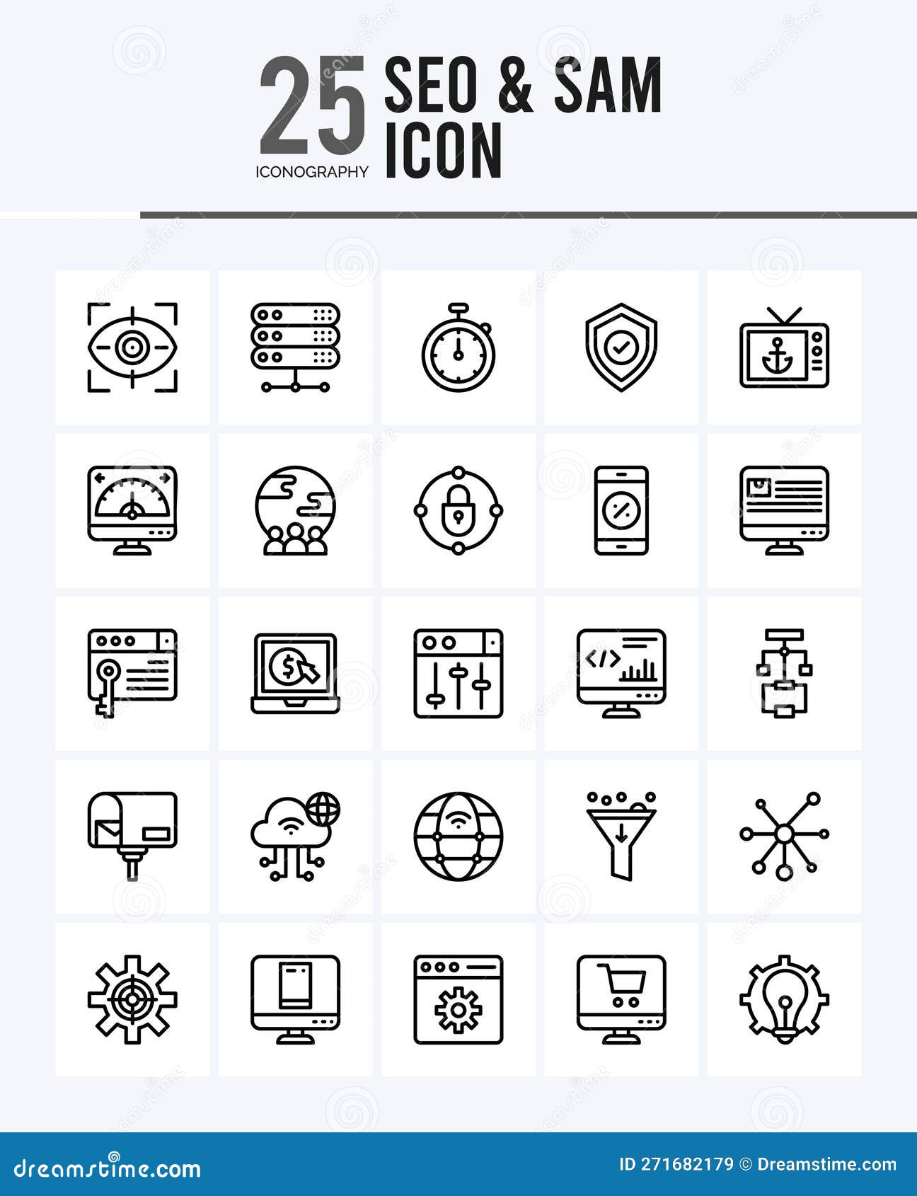 25 SEO and SAM Outline Icons Pack Vector Illustration Stock Vector ...