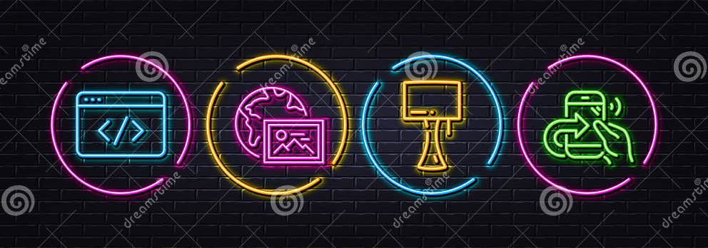 Seo Script, Web Photo and Table Lamp Minimal Line Icons. for Web Application, Printing. Neon ...