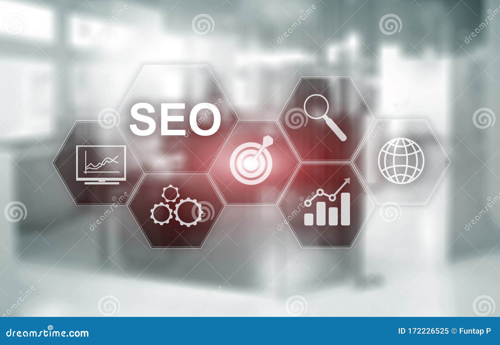 SEO. Search Engine Optimization. Business Technology on Blurred Office ...