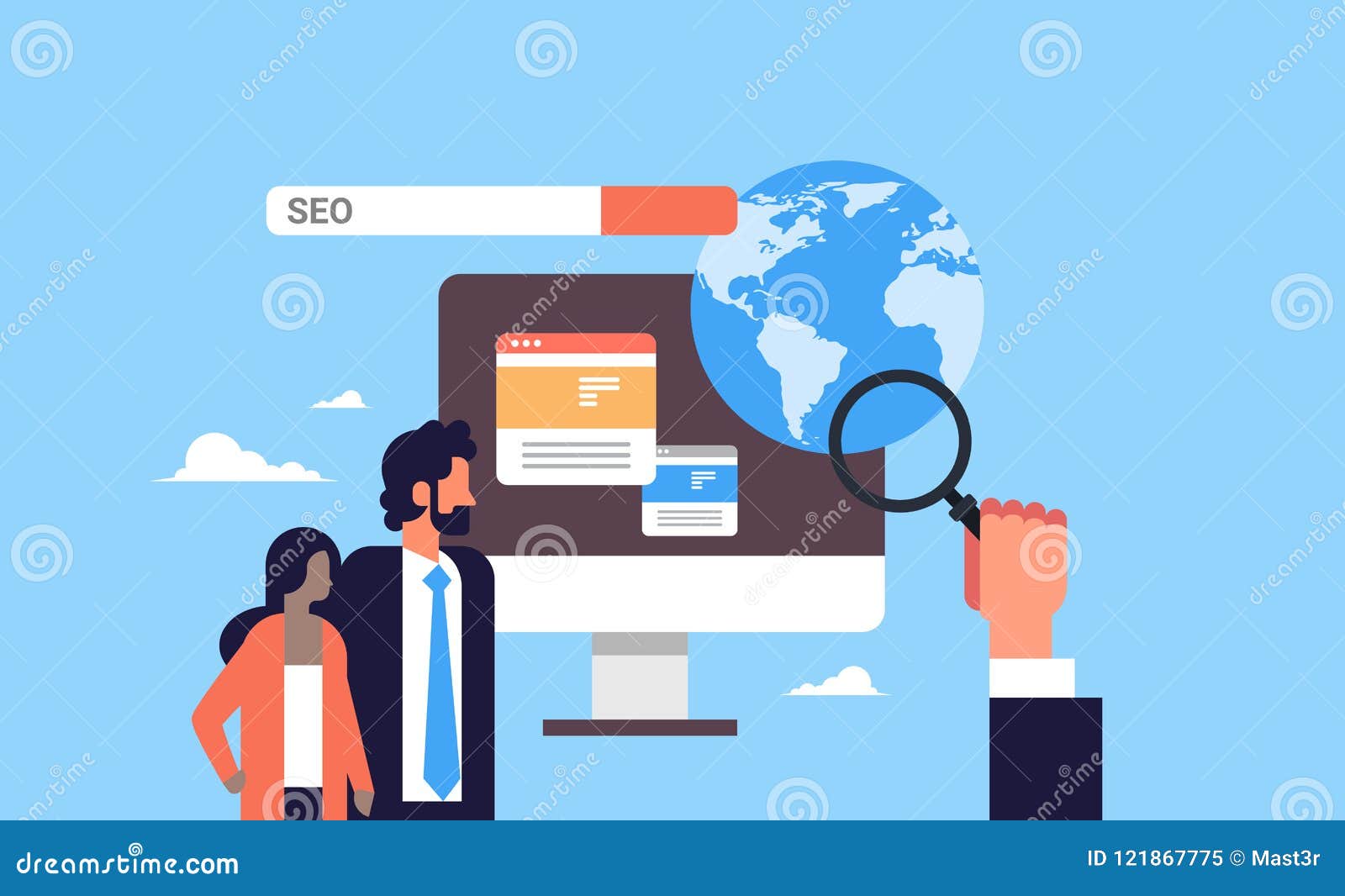 Seo Search Engine Optimization Couple Monitoring Using Magnifier Global Internet Searching ...
