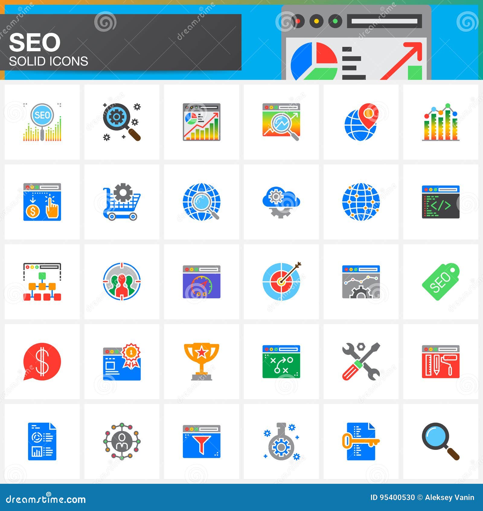 SEO, Search Engine Optimization Vector Icons Set, Modern Solid Symbol ...