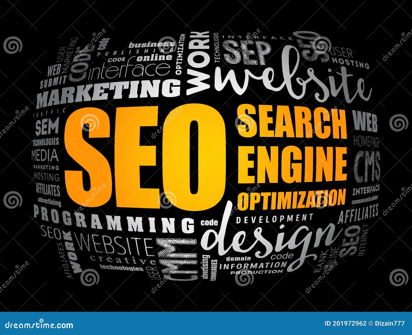 SEO (Search Engine Optimization) Word Cloud Collage Stock Illustration ...