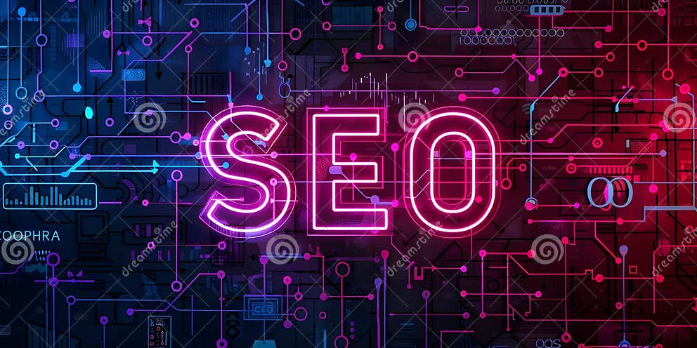 SEO Tools and Data Charts on Neon Screen for Analysis Concept. Concept ...