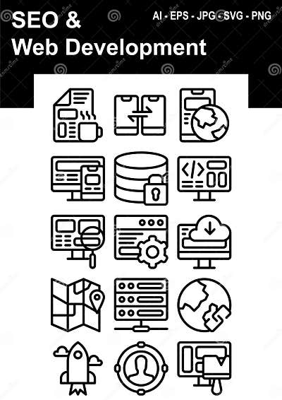 SEO & Web Development Icon Set Stock Illustration - Illustration of ...