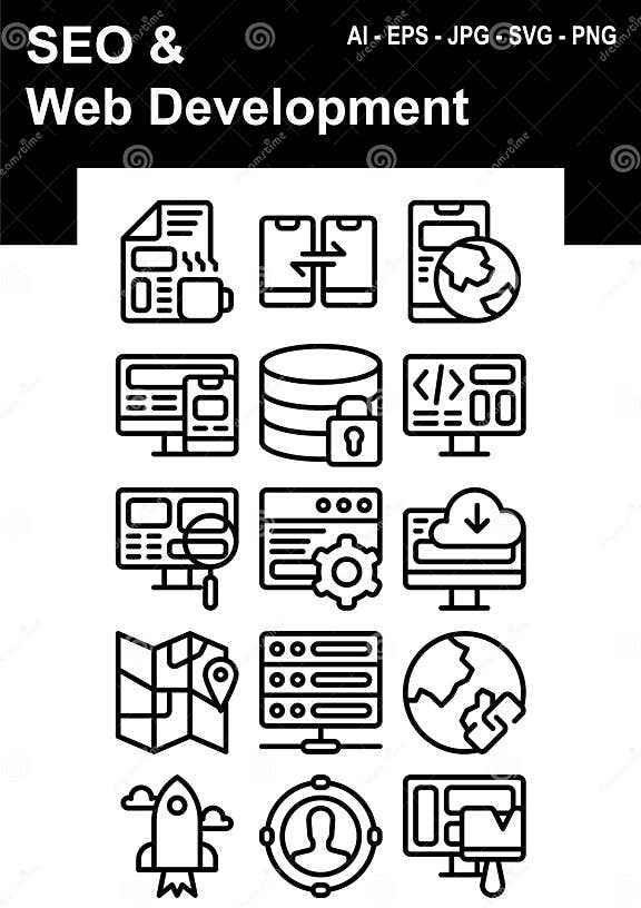 SEO & Web Development Icon Set Stock Illustration - Illustration of ...