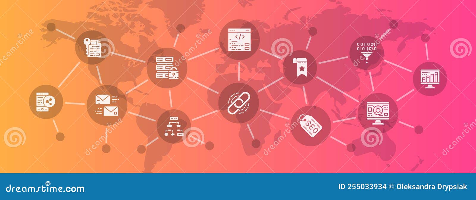 SEO Web Page Icons Banner. Bookmark, Hosting, Hyperlink, Advertisement ...