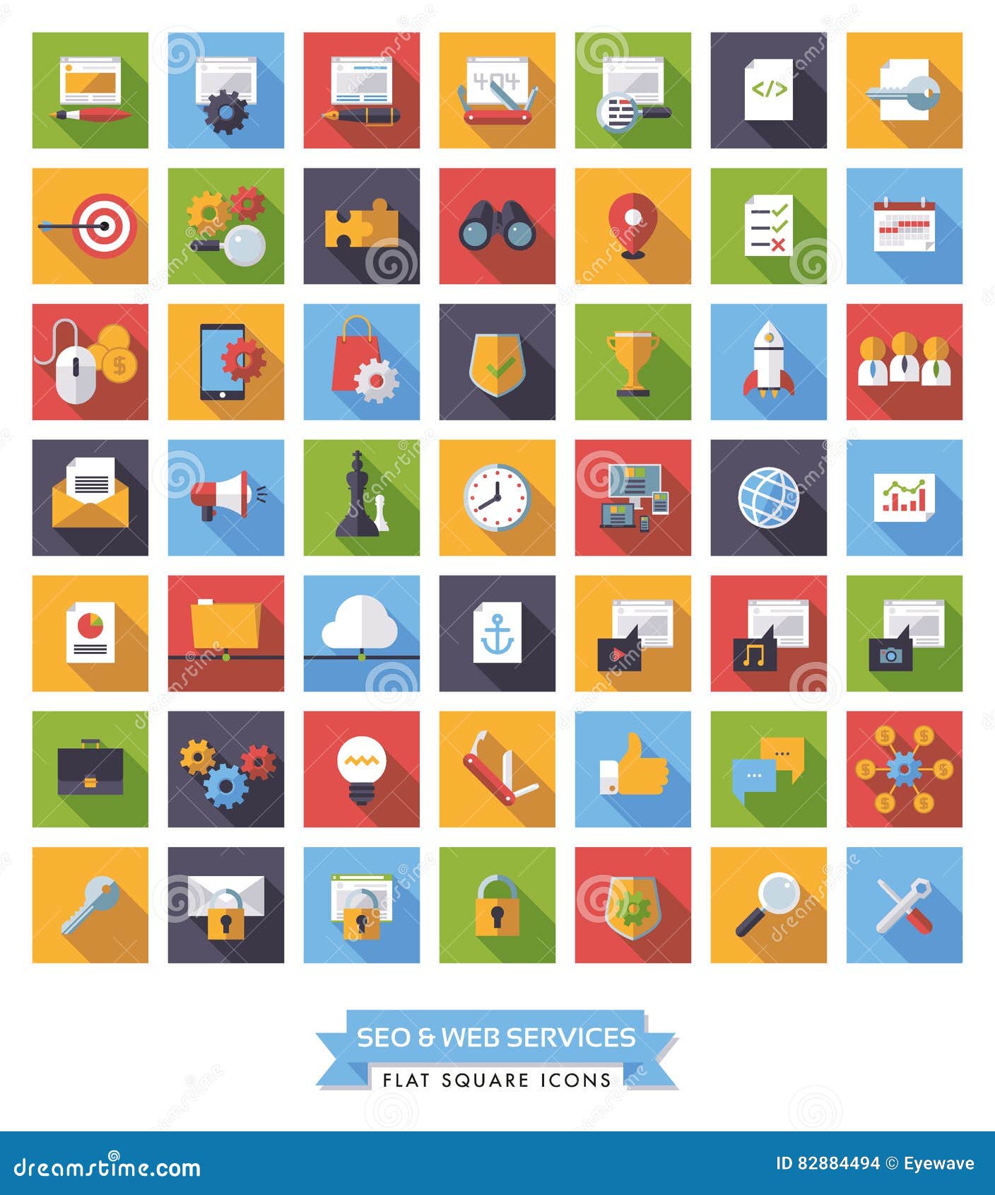 SEO and Web Services Flat Design Long Shadow Icon Set Stock Vector ...