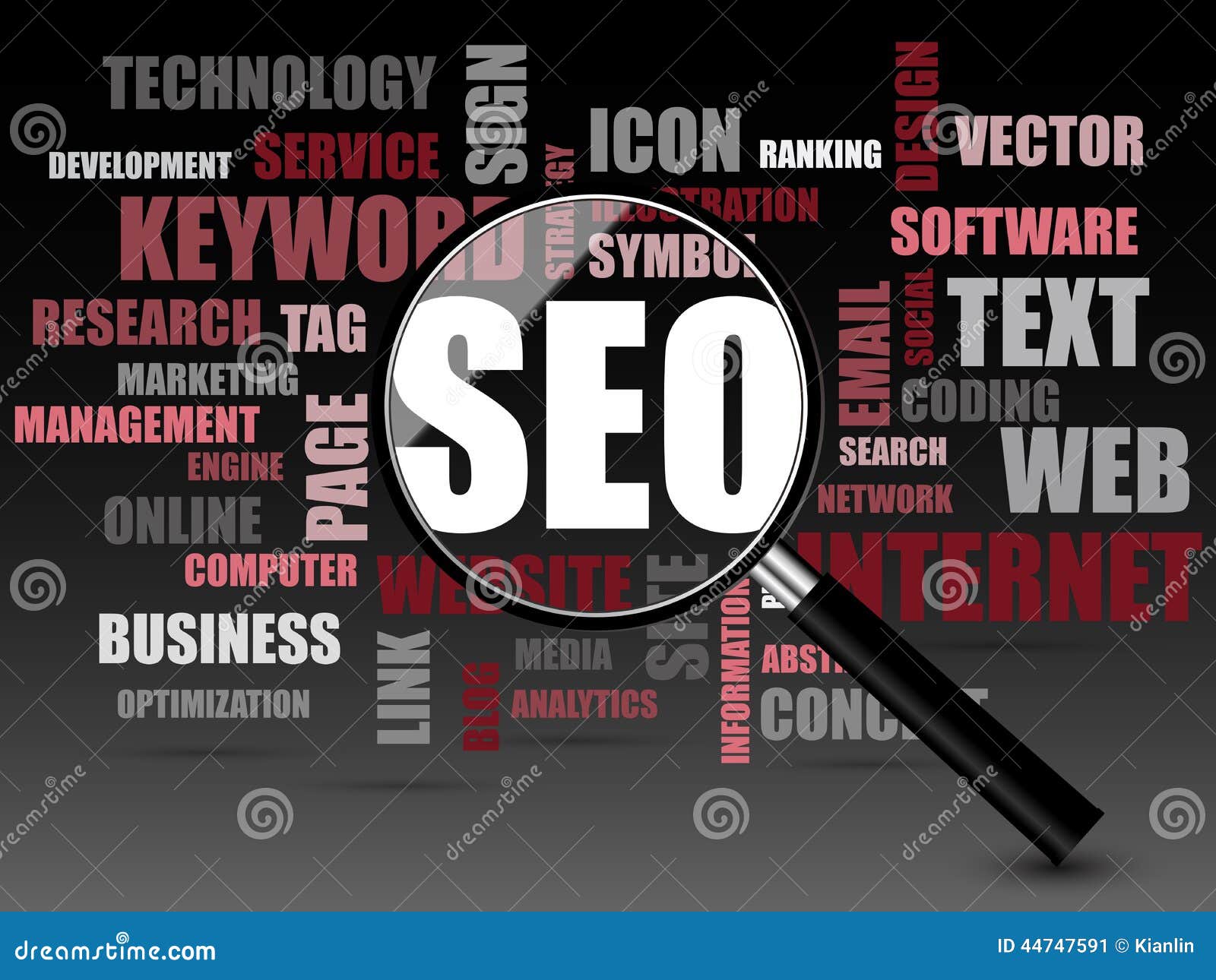 SEO word or tag cloud stock illustration. Illustration of engine - 44747591