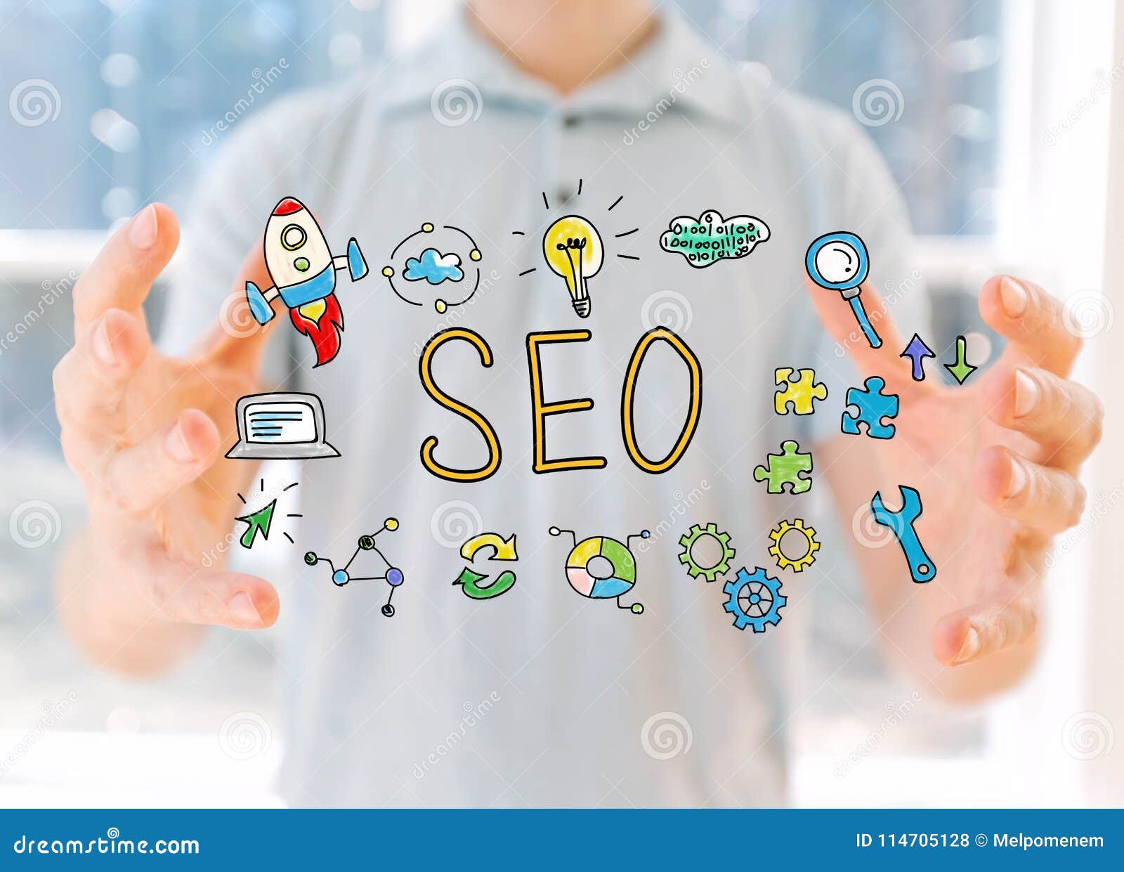 SEO with Man Holding His Hands Stock Photo - Image of male, business ...