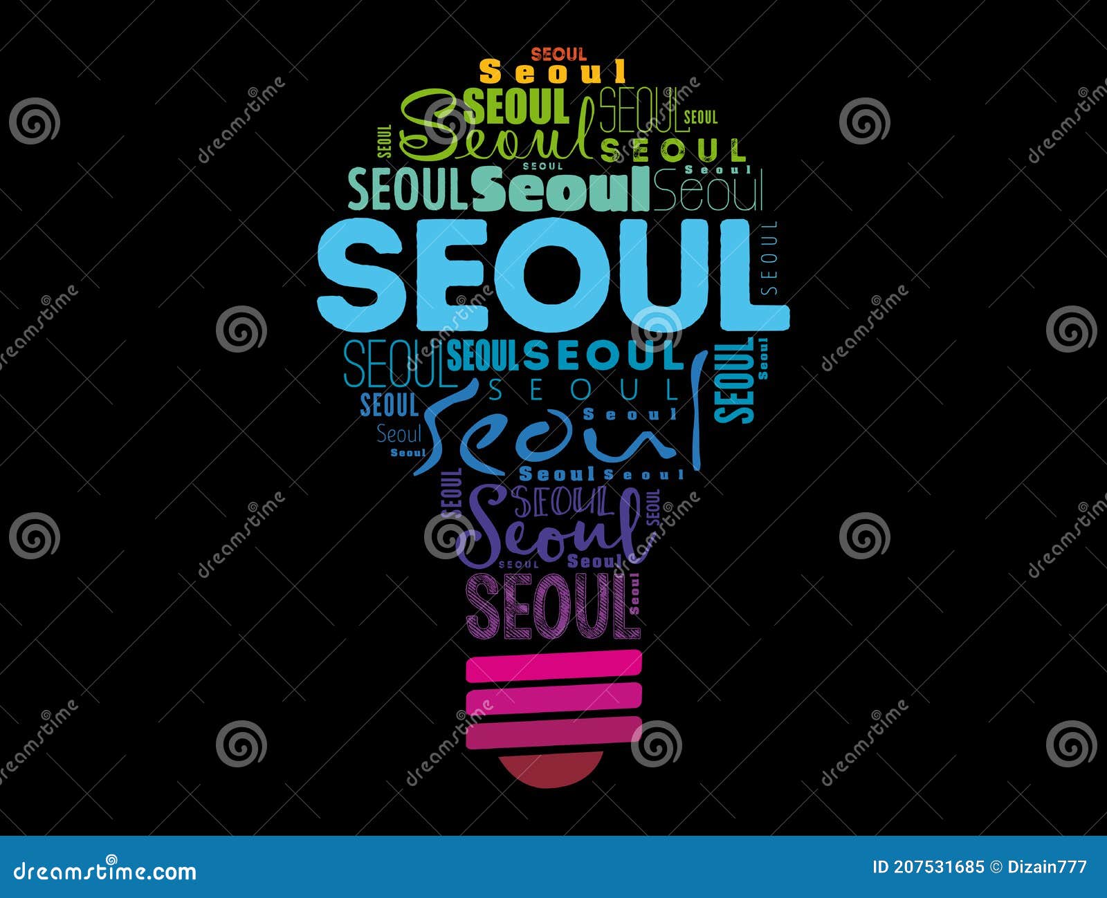 Seoul Light Bulb Word Cloud, Travel Concept Background Stock ...