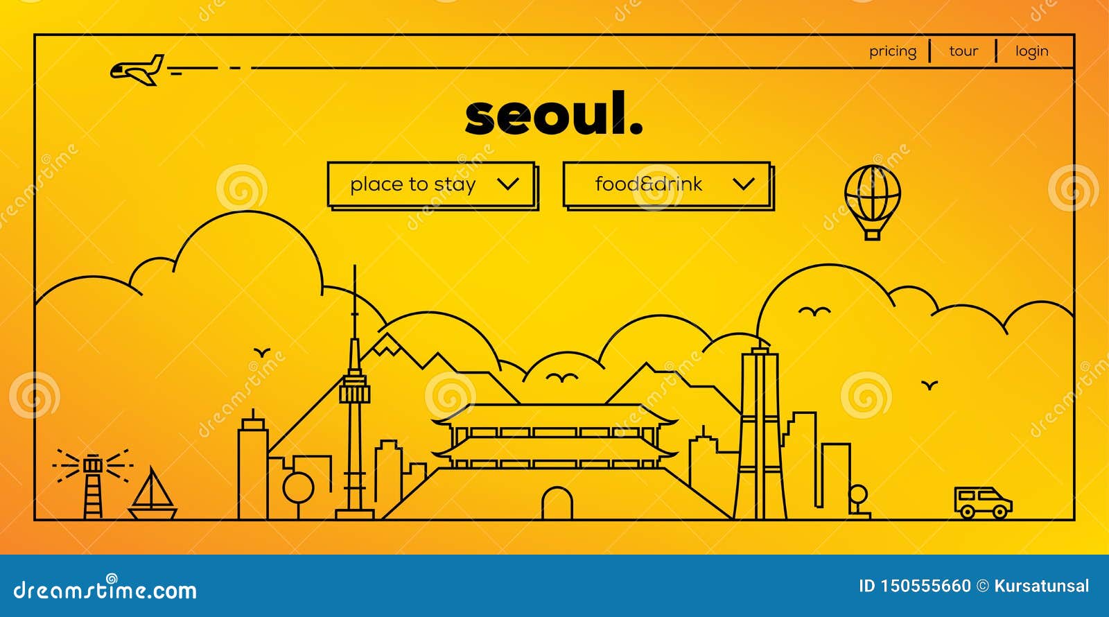 Seoul Modern Web Banner Design with Vector Linear Skyline Stock Vector ...
