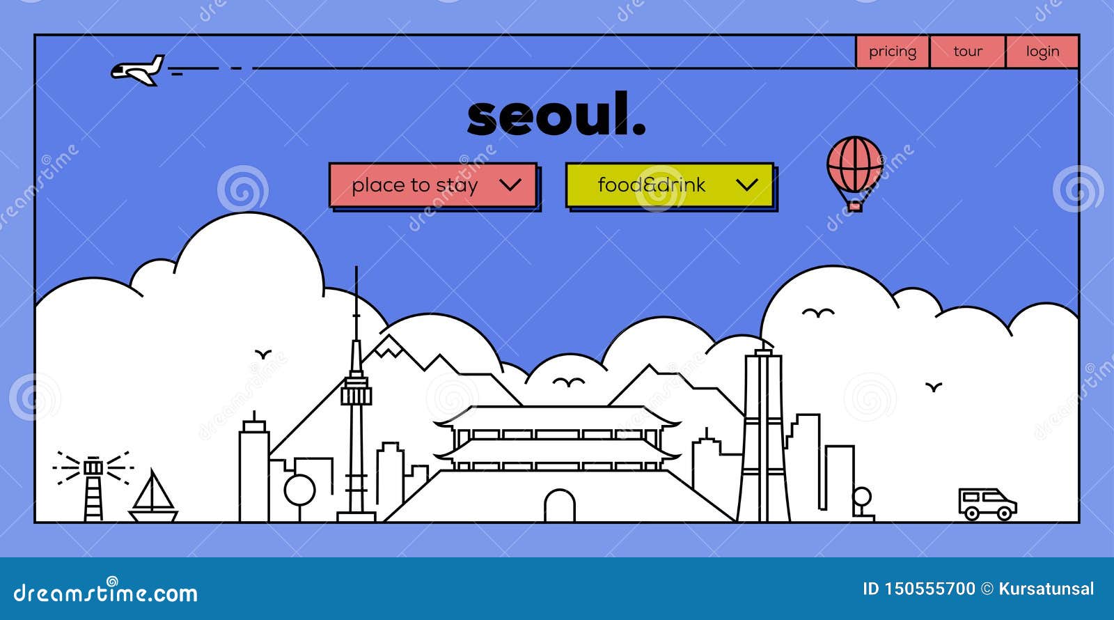 Seoul Modern Web Banner Design with Vector Linear Skyline Stock ...