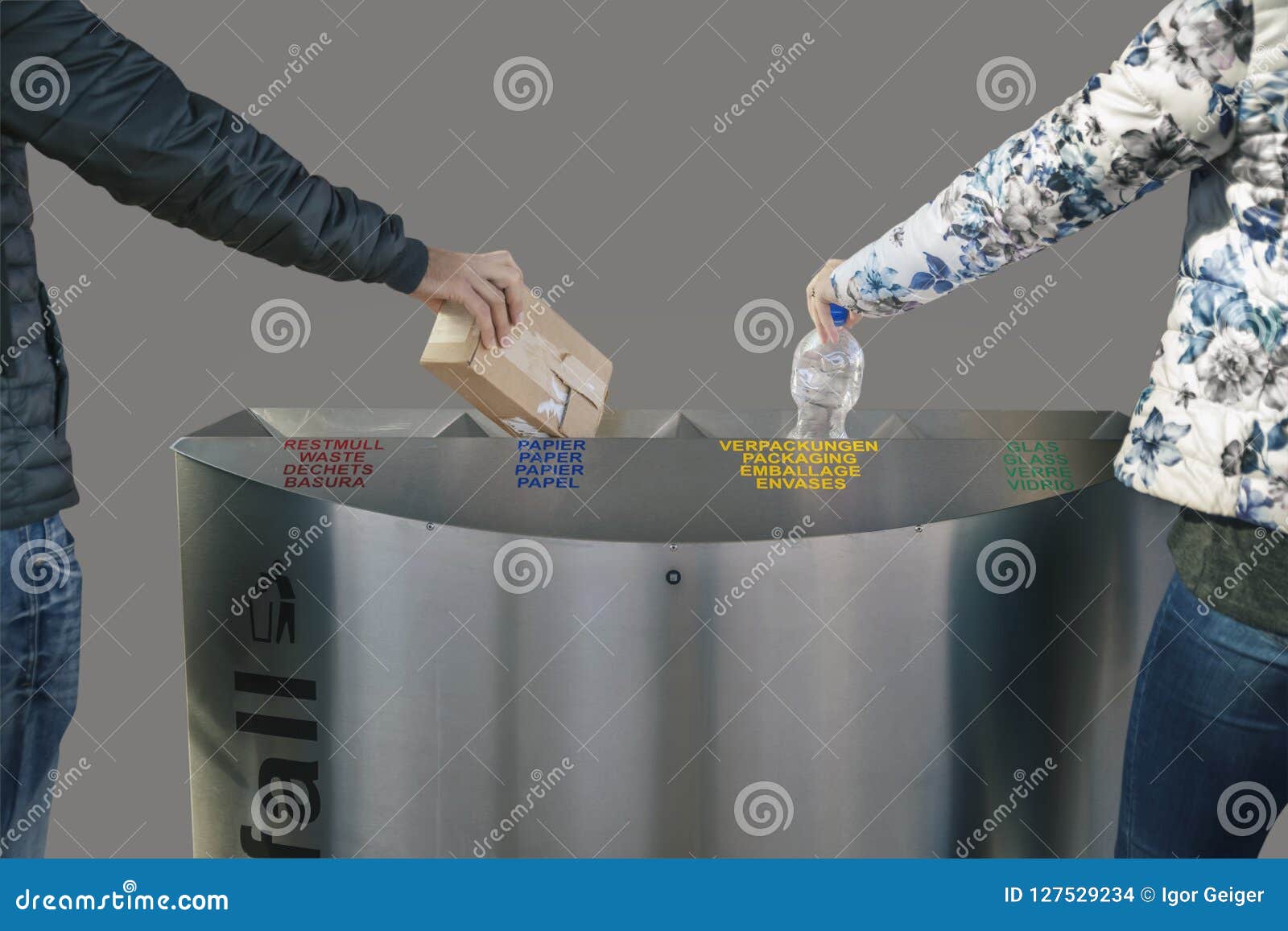 Separate Garbage Collection, People Throw Plastic and Paper into Stock ...