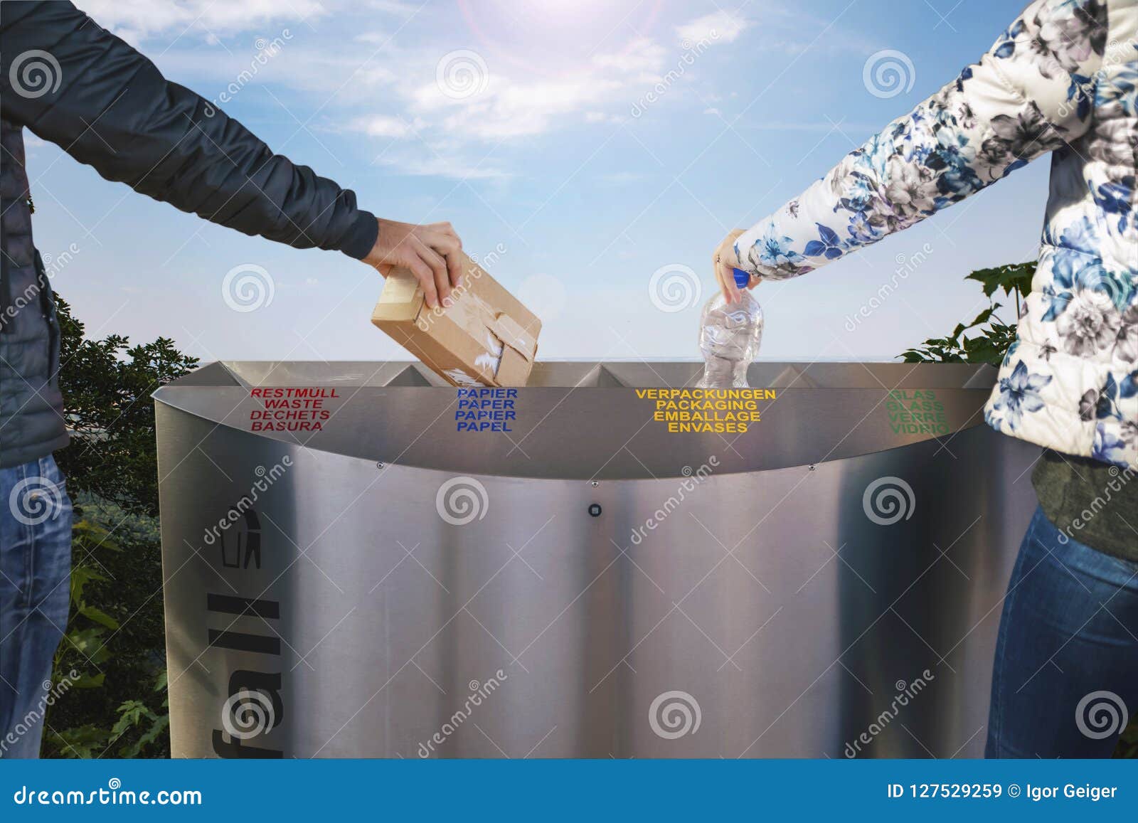 Separate Garbage Collection, People Throw Plastic and Paper into Stock ...