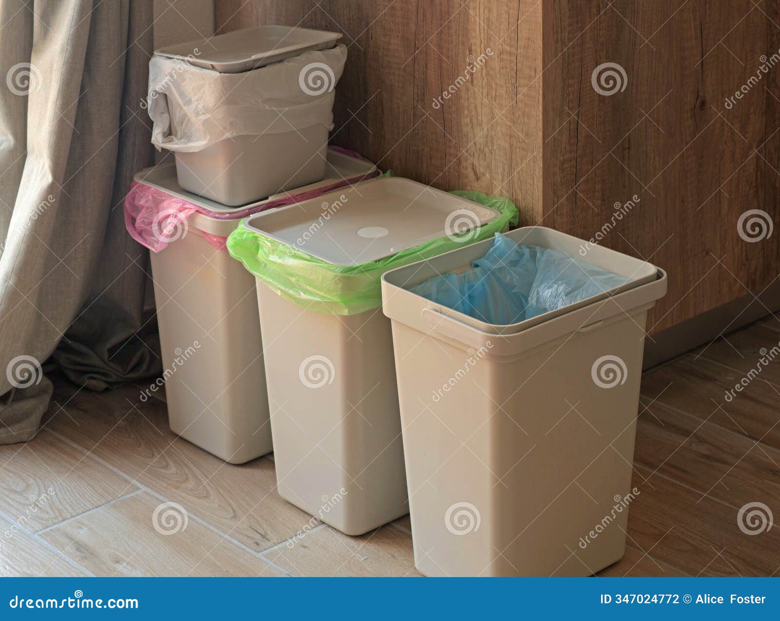 Separate Sorting of Garbage at Home. Colorful Bags and Containers ...