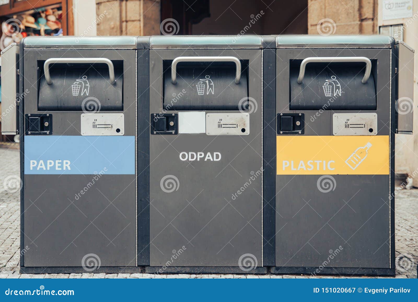 Separate Sorting of Garbage in Iron Boxes. Waste Recycling Concept in ...
