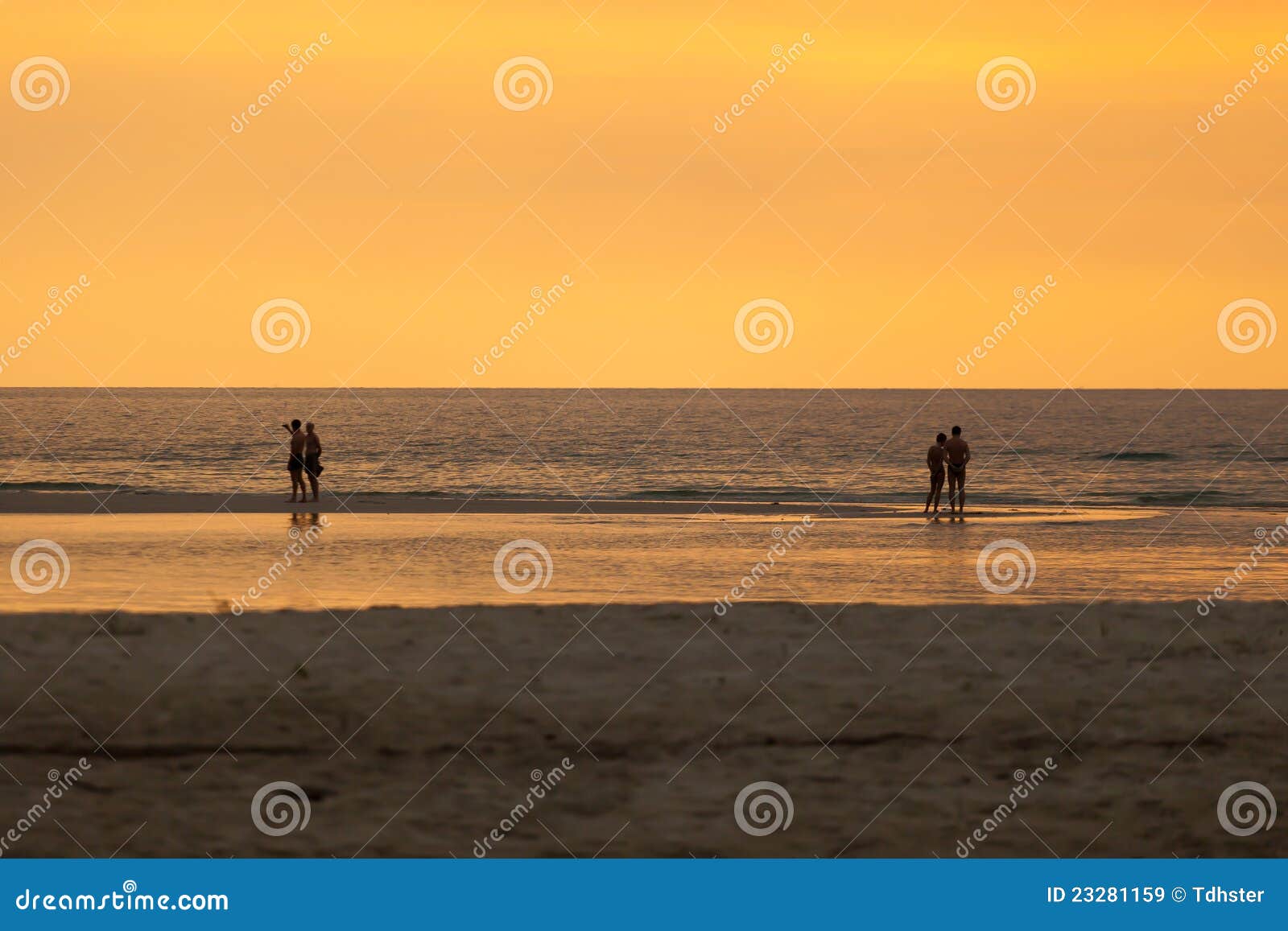 Separate Two Couple Peoples on the Beach at Sunset Stock Image - Image ...