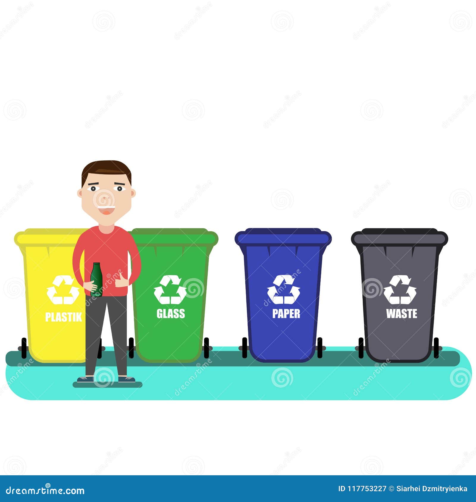 Separate Waste Collection. Man is Standing Near Garbage Cans with ...