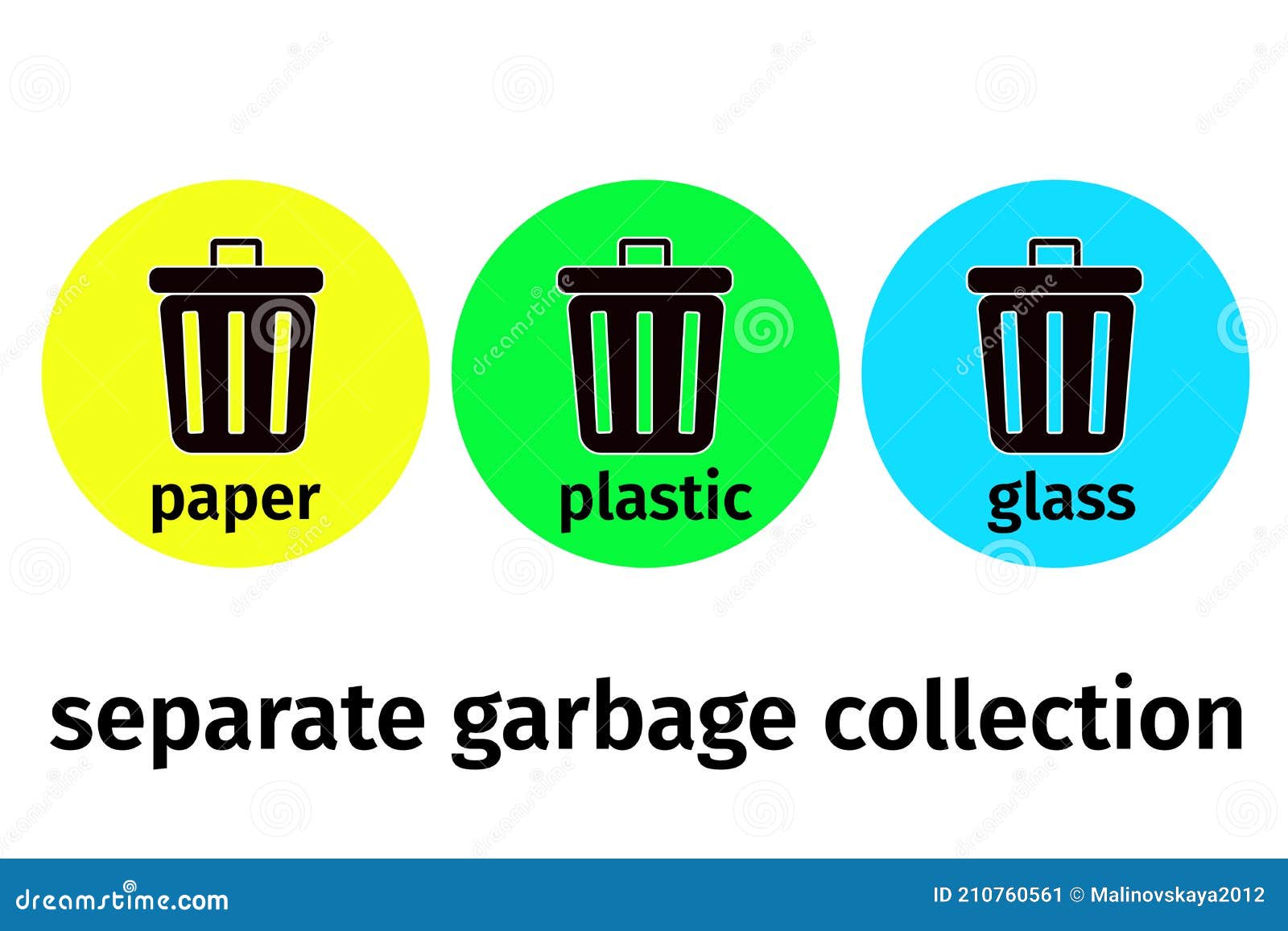 Separate Waste Collection, Vector. Various Baskets for Plastic, Paper ...