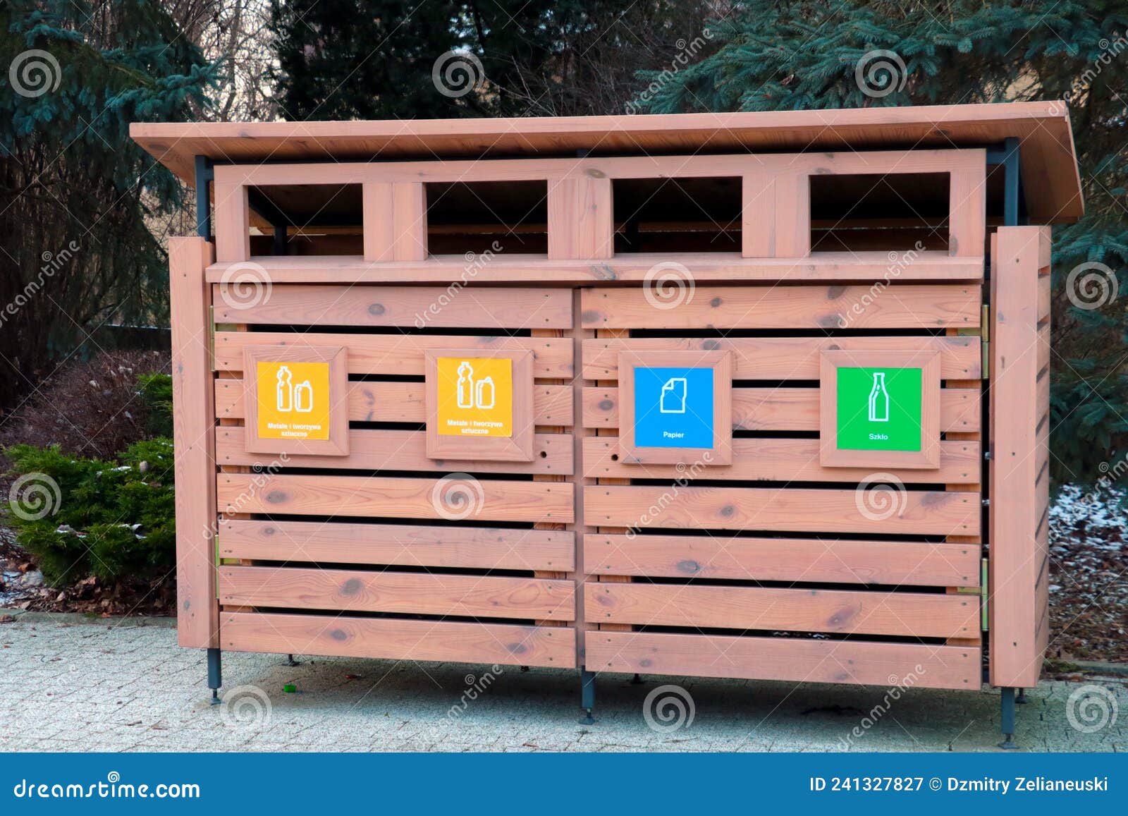 Separate Wooden Containers for Garbage. Stock Image - Image of ...