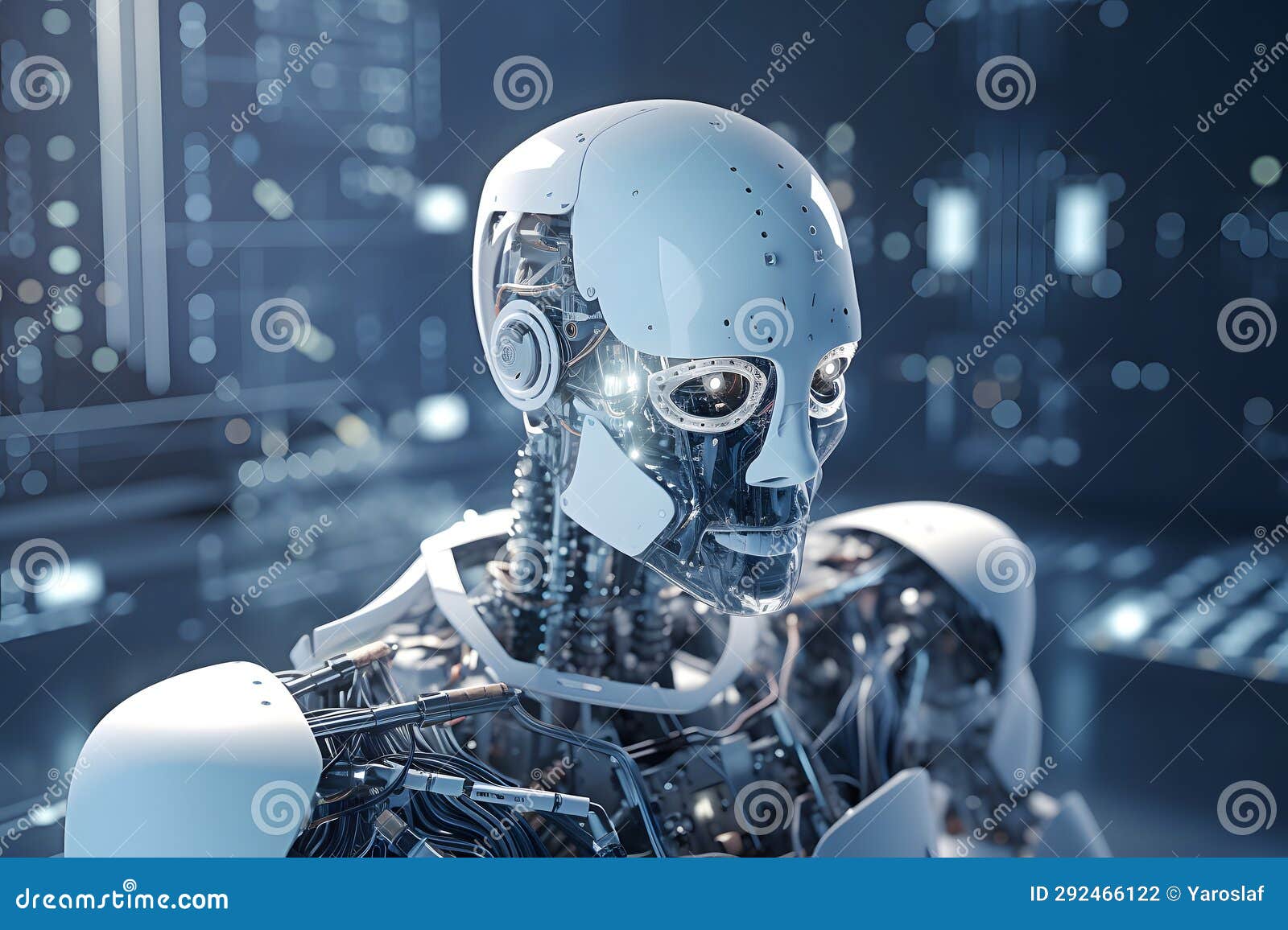 Separated Robot Head with Metal and Steel Brain Engine Inside Close Up ...