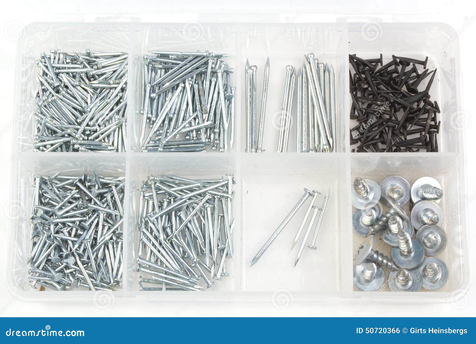 Seperated Box with Different Metallic Nails on White Stock Photo ...