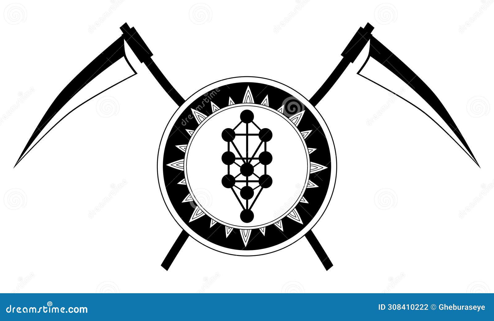 Sephiroth Tree with Sickles, Black and White, Patterned, Isolated ...