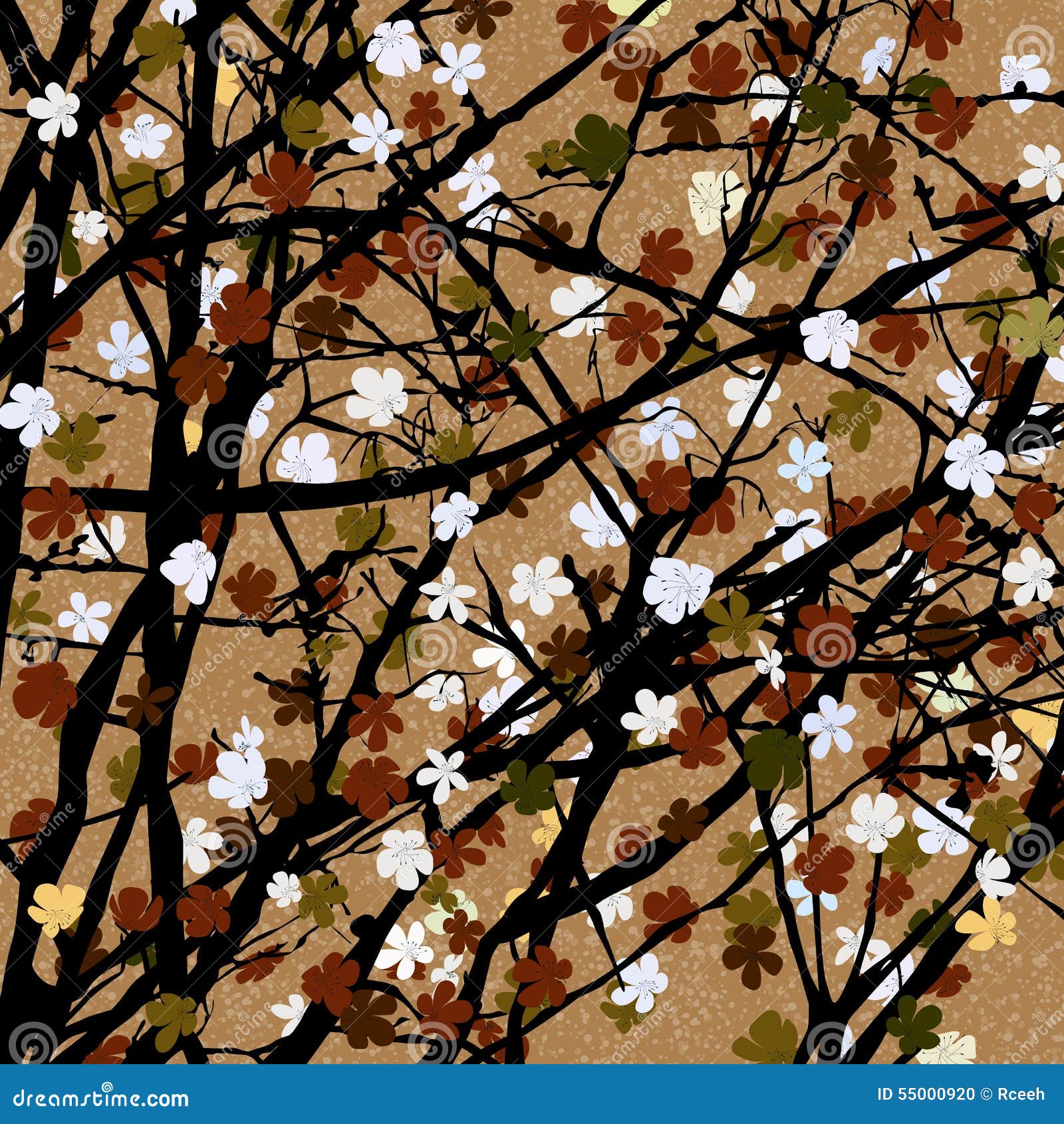 Sepia floral tree print stock illustration. Illustration of graphic ...