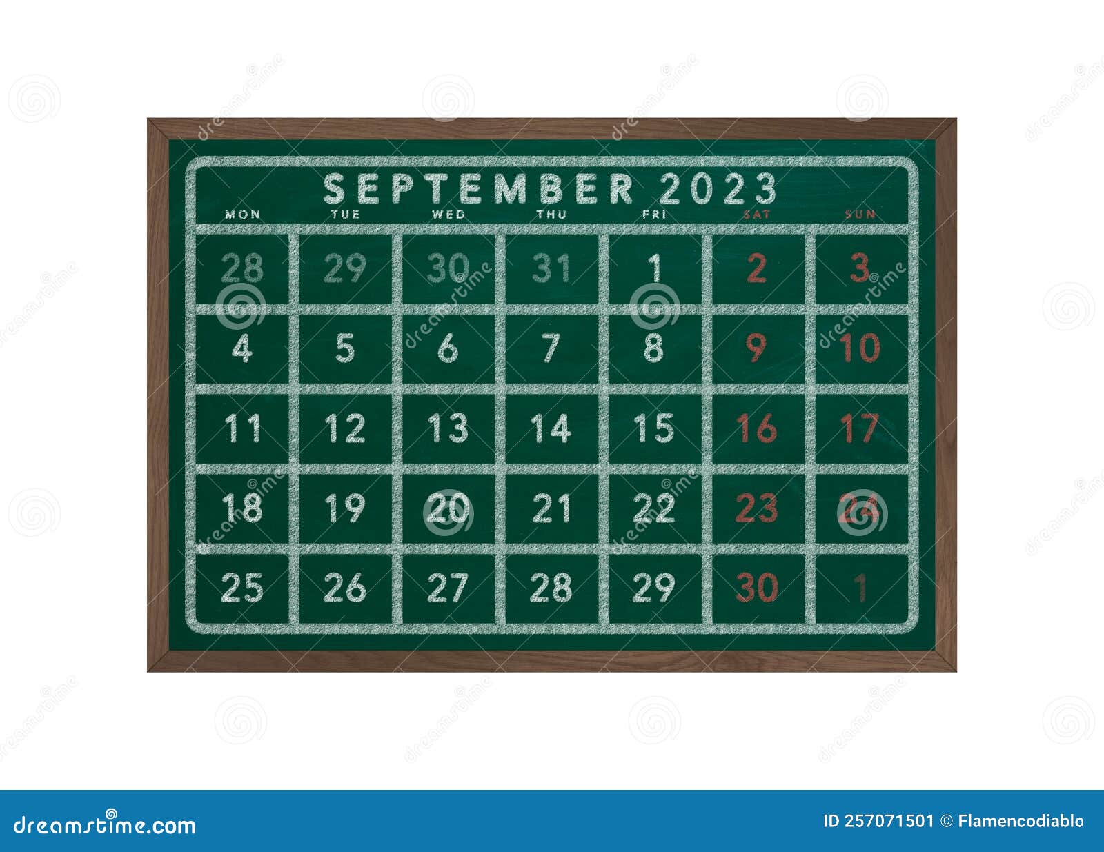 2023 September Green Chalkboard Calendar Stock Image - Image of event ...