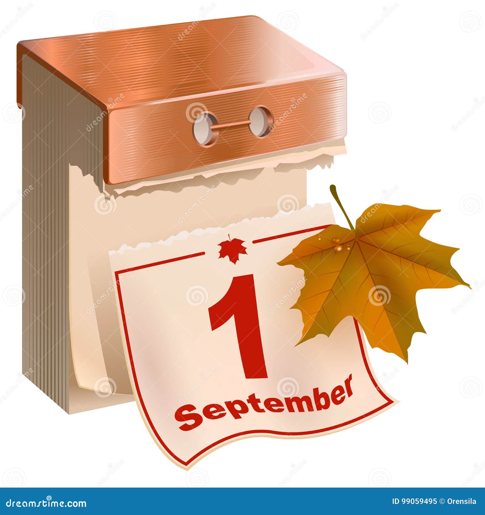September 1 Began Fall. Tear-off Calendar and Yellow Maple Leaf Stock ...