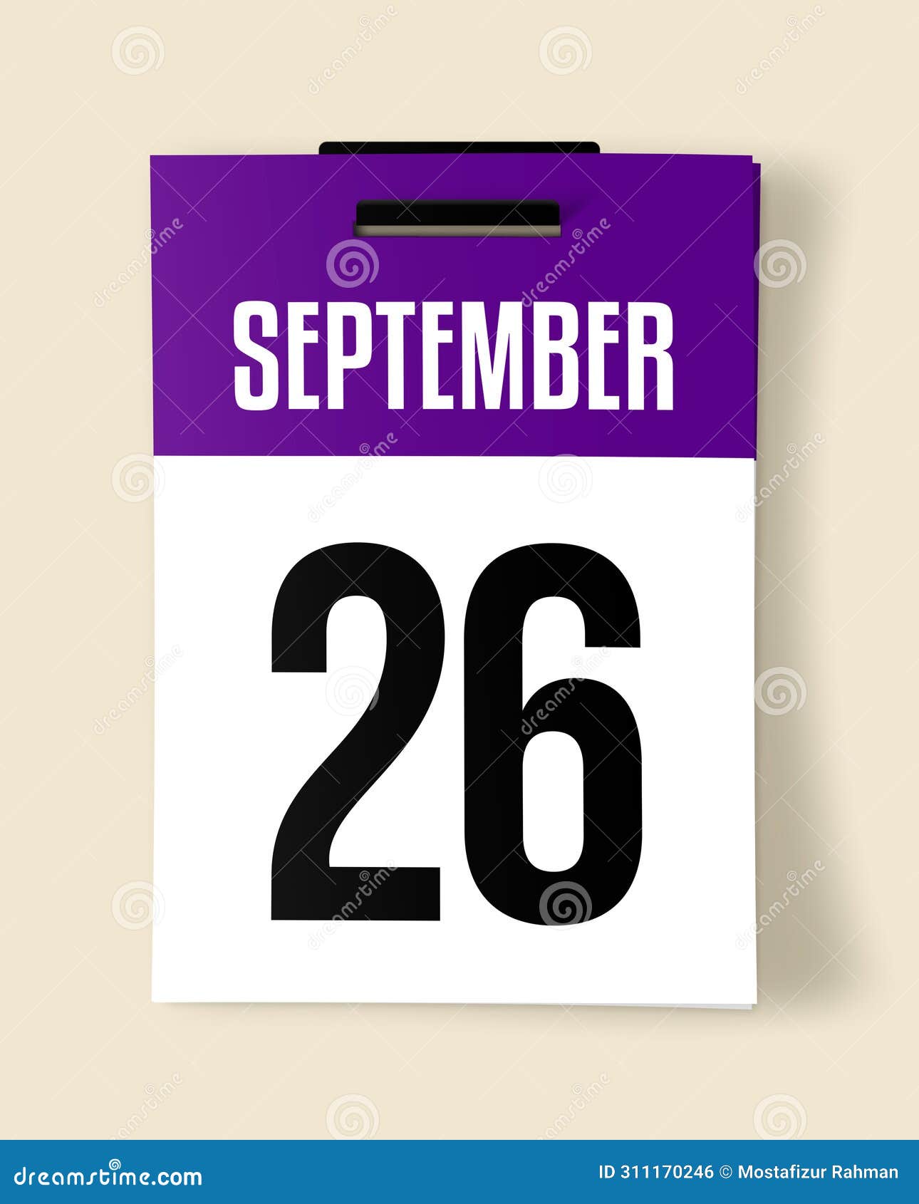 26 September Calendar Date, a Realistic Calendar Sheet Hanging on a ...
