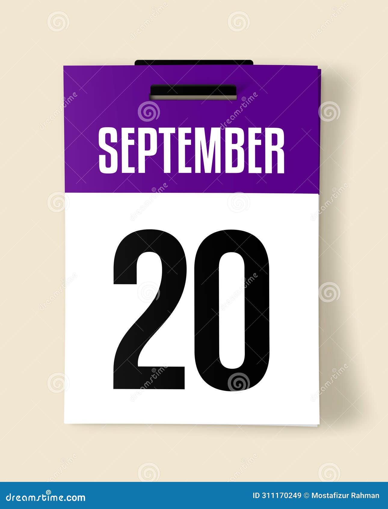 20 September Calendar Date, a Realistic Calendar Sheet Hanging on a ...
