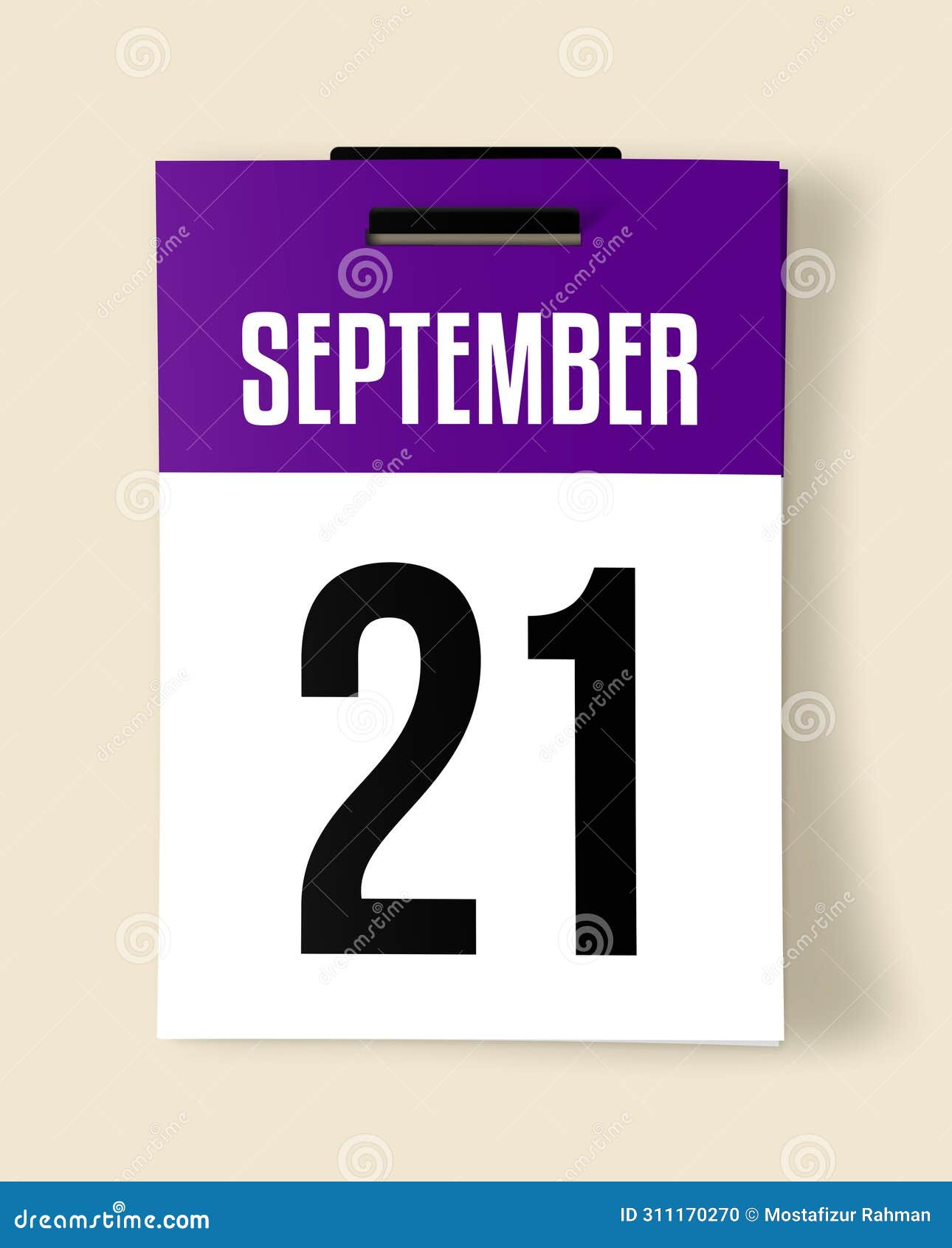 21 September Calendar Date, a Realistic Calendar Sheet Hanging on a ...