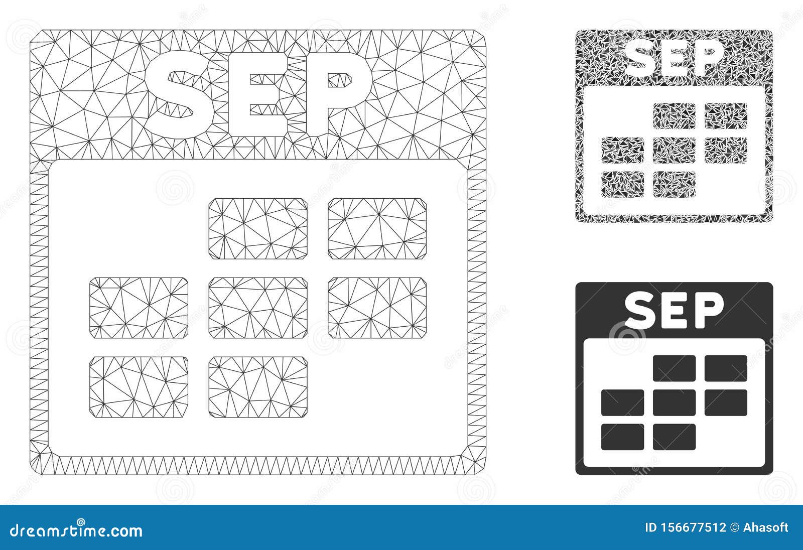 September Calendar Grid Vector Mesh Network Model and Triangle Mosaic ...
