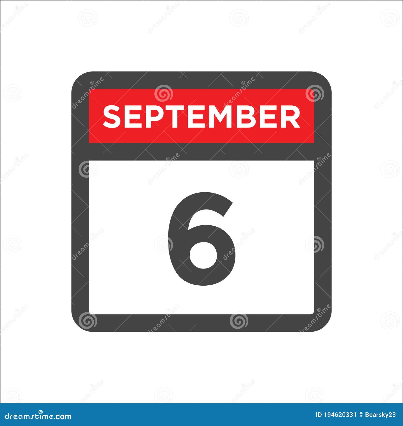 September 6 Calendar Icon with Day and Month Stock Vector ...
