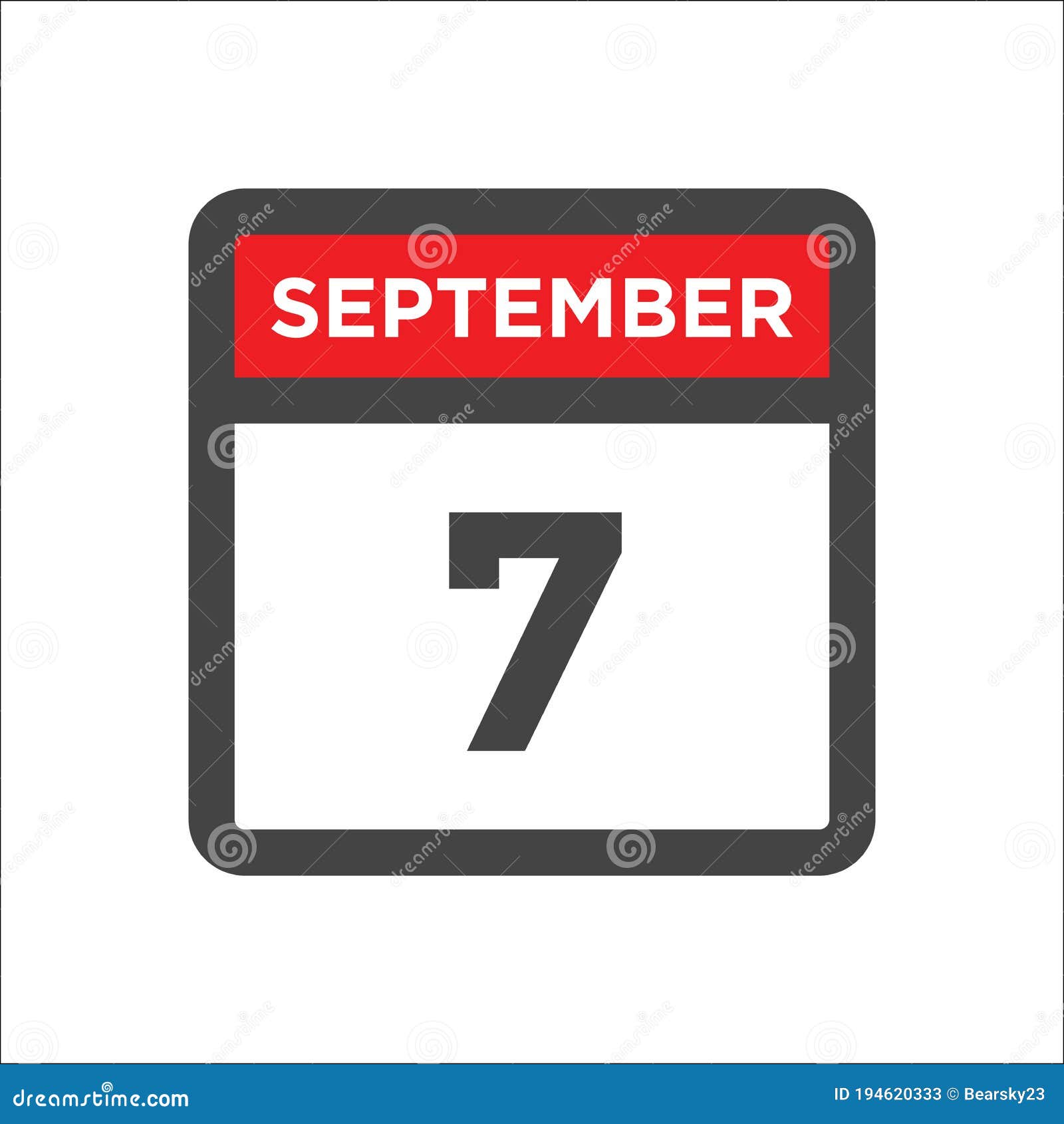September 7 Calendar Icon with Day and Month Stock Vector ...