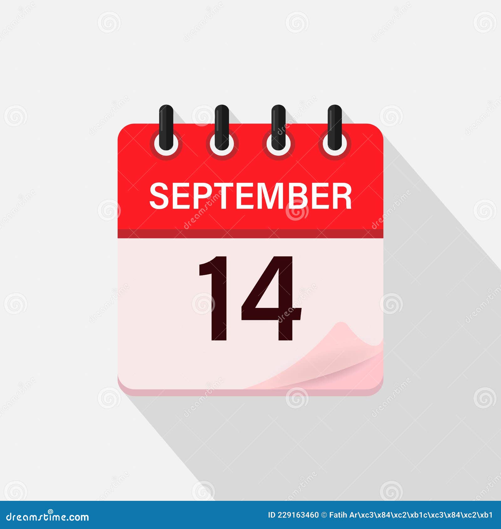 September 14, Calendar Icon with Shadow. Day, Month. Flat Vector ...
