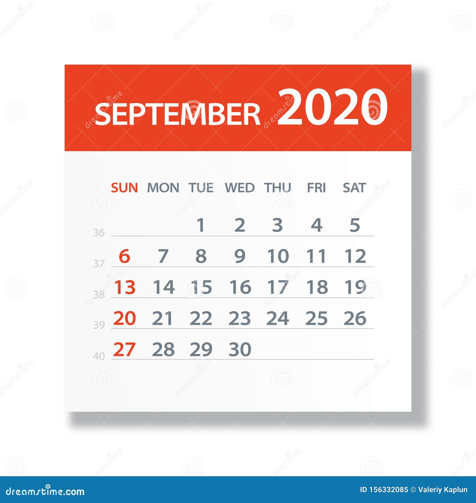 September 2020 Calendar Leaf - Vector Illustration Stock Illustration ...