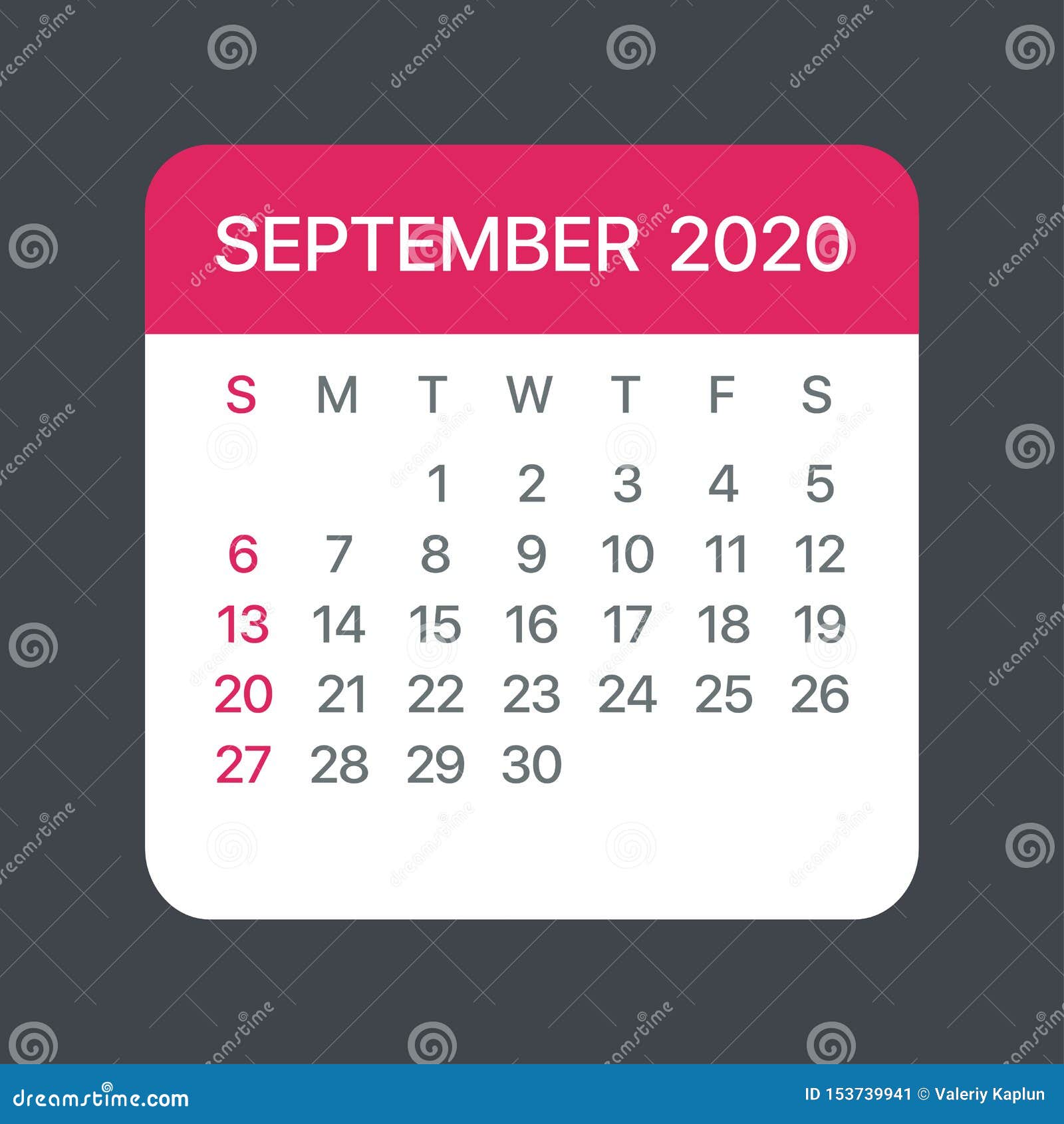 September 2020 Calendar Leaf - Vector Template Graphic Illustration ...