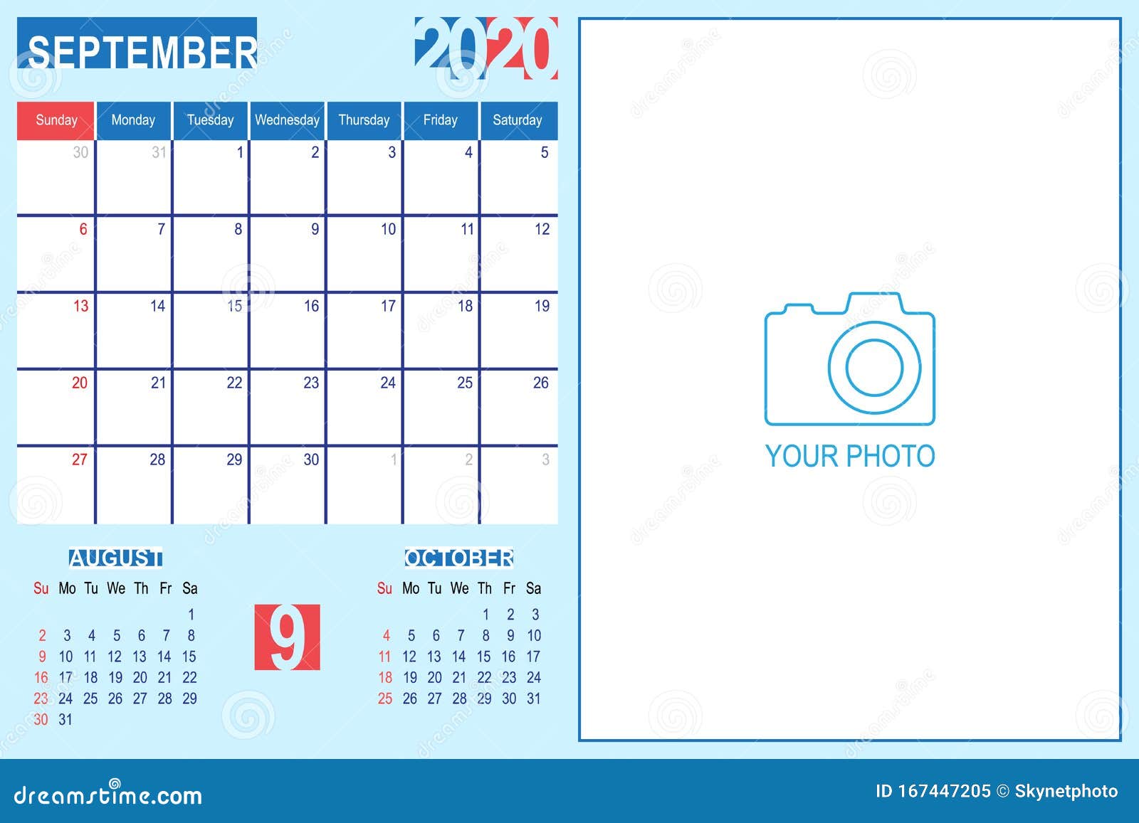 September 2020 Calendar Monthly Planner Design Stock Vector ...